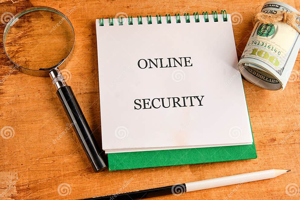 A Workspace Features a Notepad with the Phrase Online Security, a ...