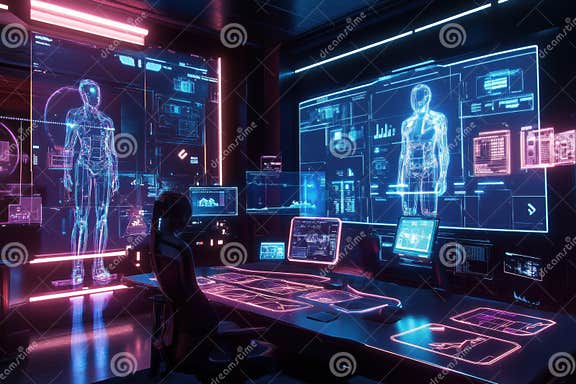Workspace Featuring Digital Avatars in a High Tech Environment with ...