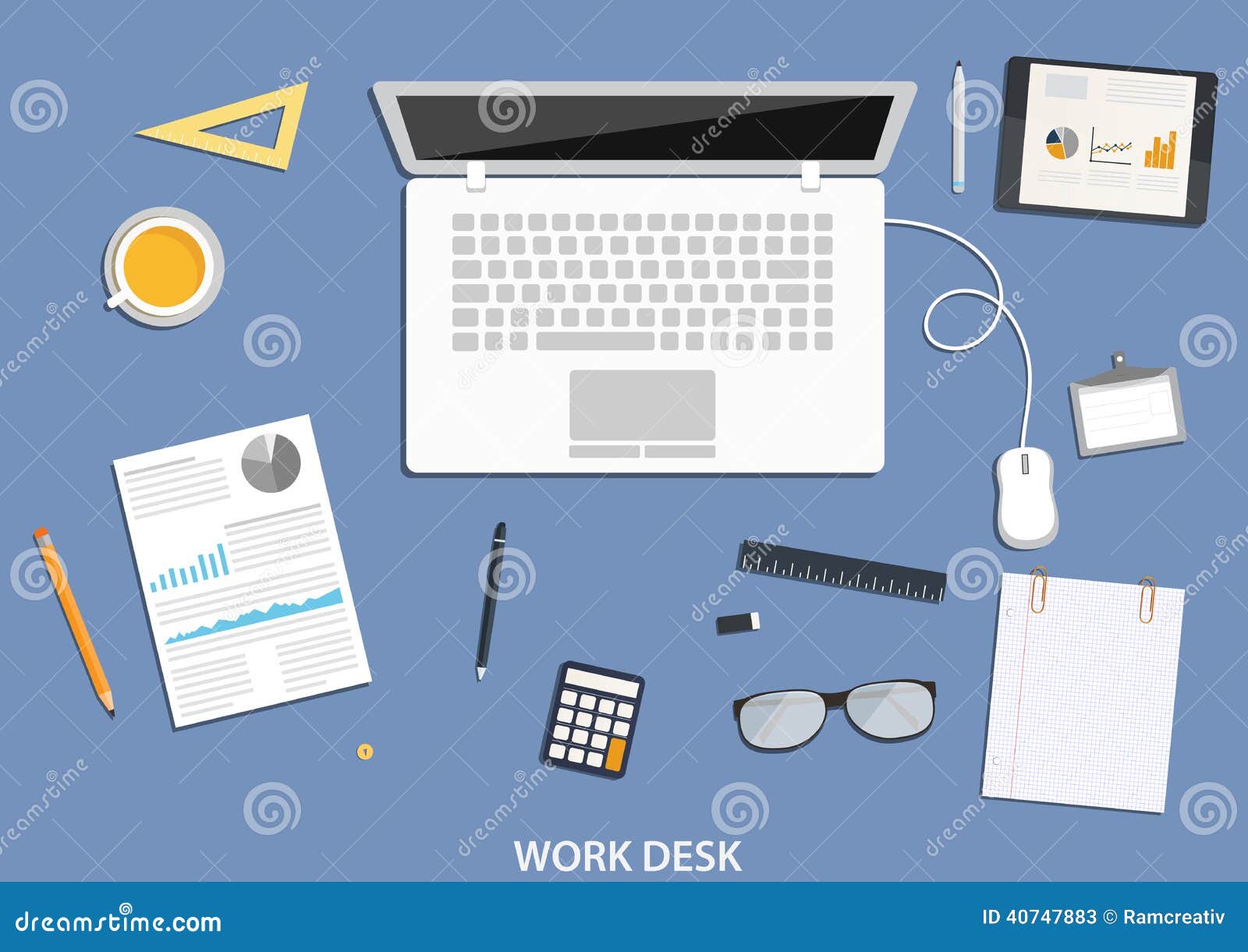 Workspace, Flat Desktop Design with Business Icons Stock Vector ...