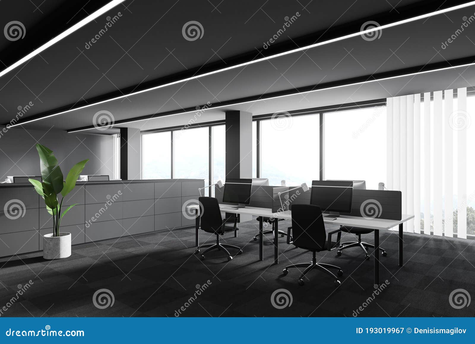Workspace in Grey Open Space Office Corner Stock Illustration ...
