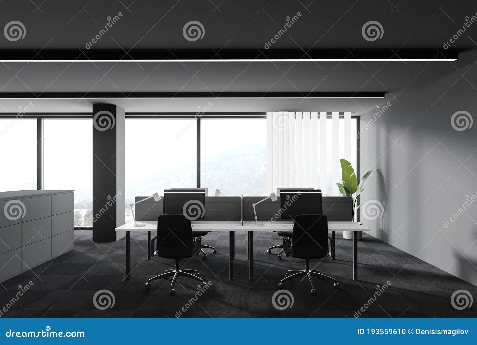 Workspace in Grey Open Space Office Stock Illustration - Illustration ...