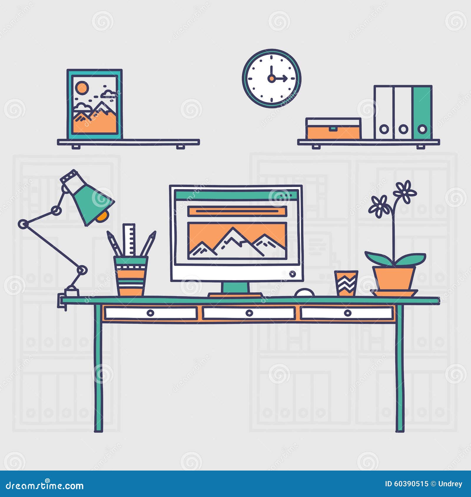 Workspace. Hand Drawn Office Interior or Home Stock Vector ...