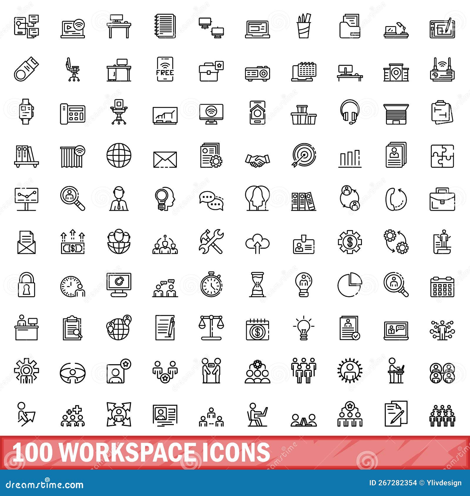 100 Workspace Icons Set, Outline Style Stock Vector - Illustration of ...