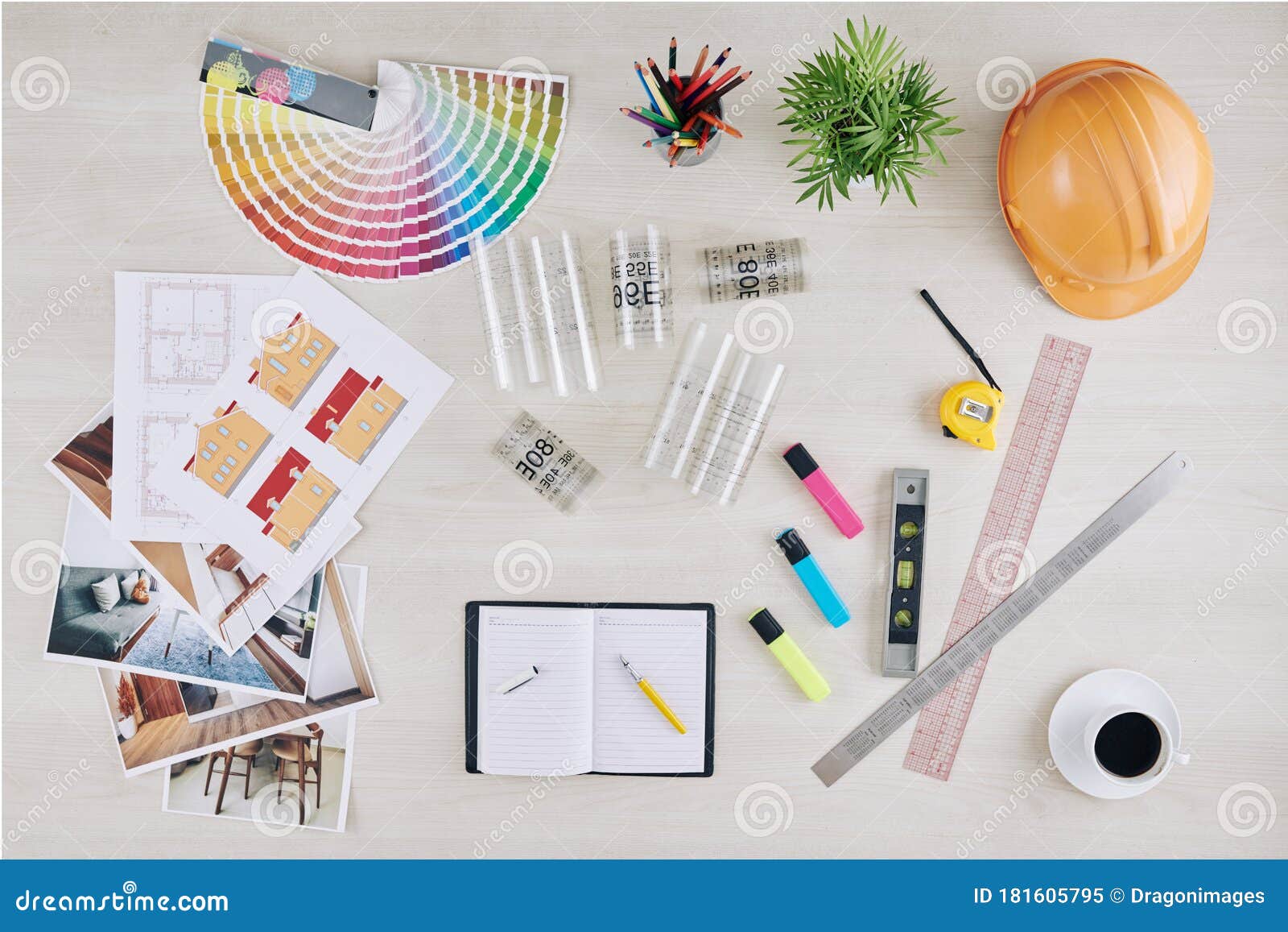 Workspace of Interior Designer Stock Image - Image of plan, desk: 181605795