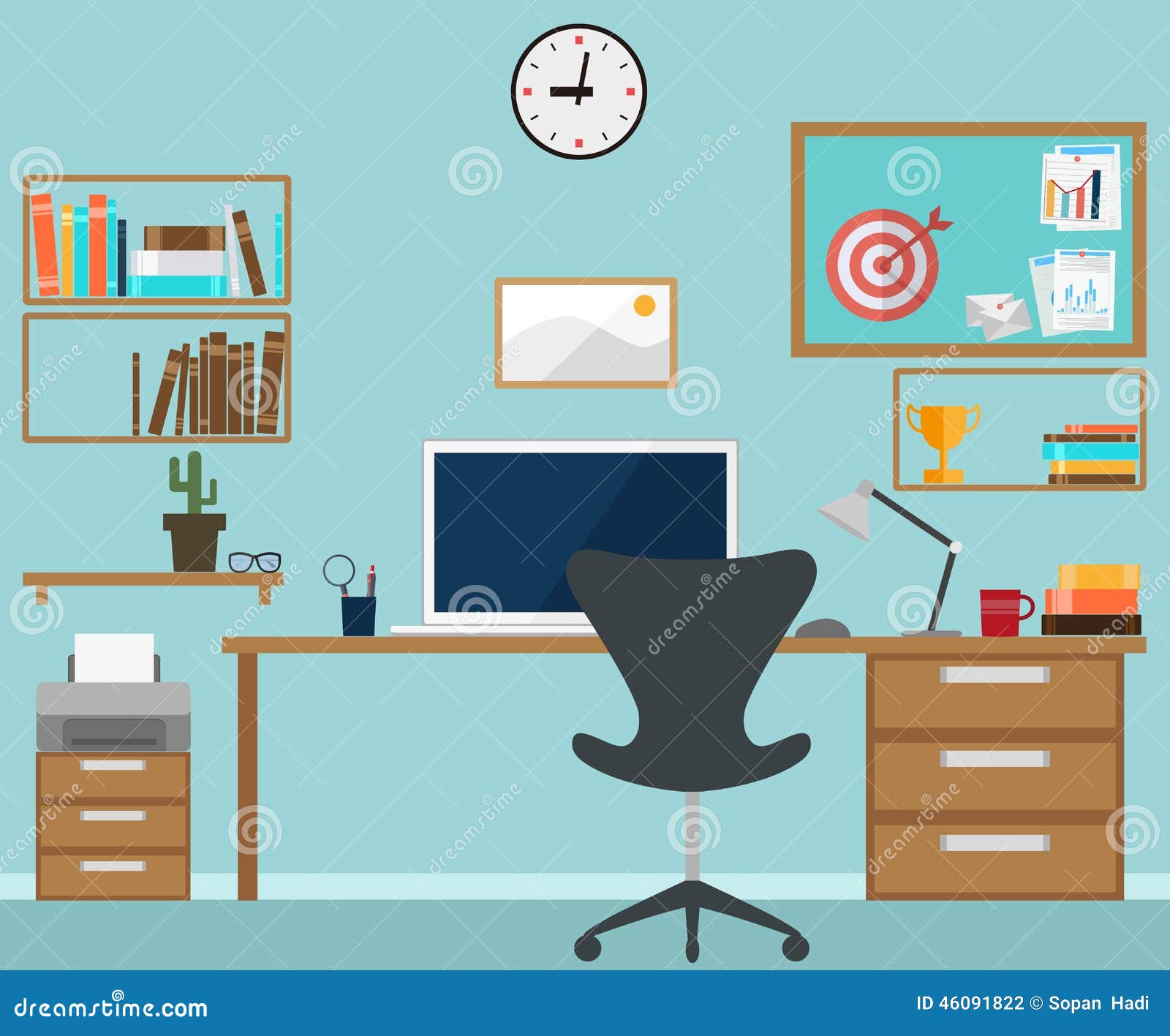 Workspace Interior with Office Objects Stock Vector - Illustration of ...