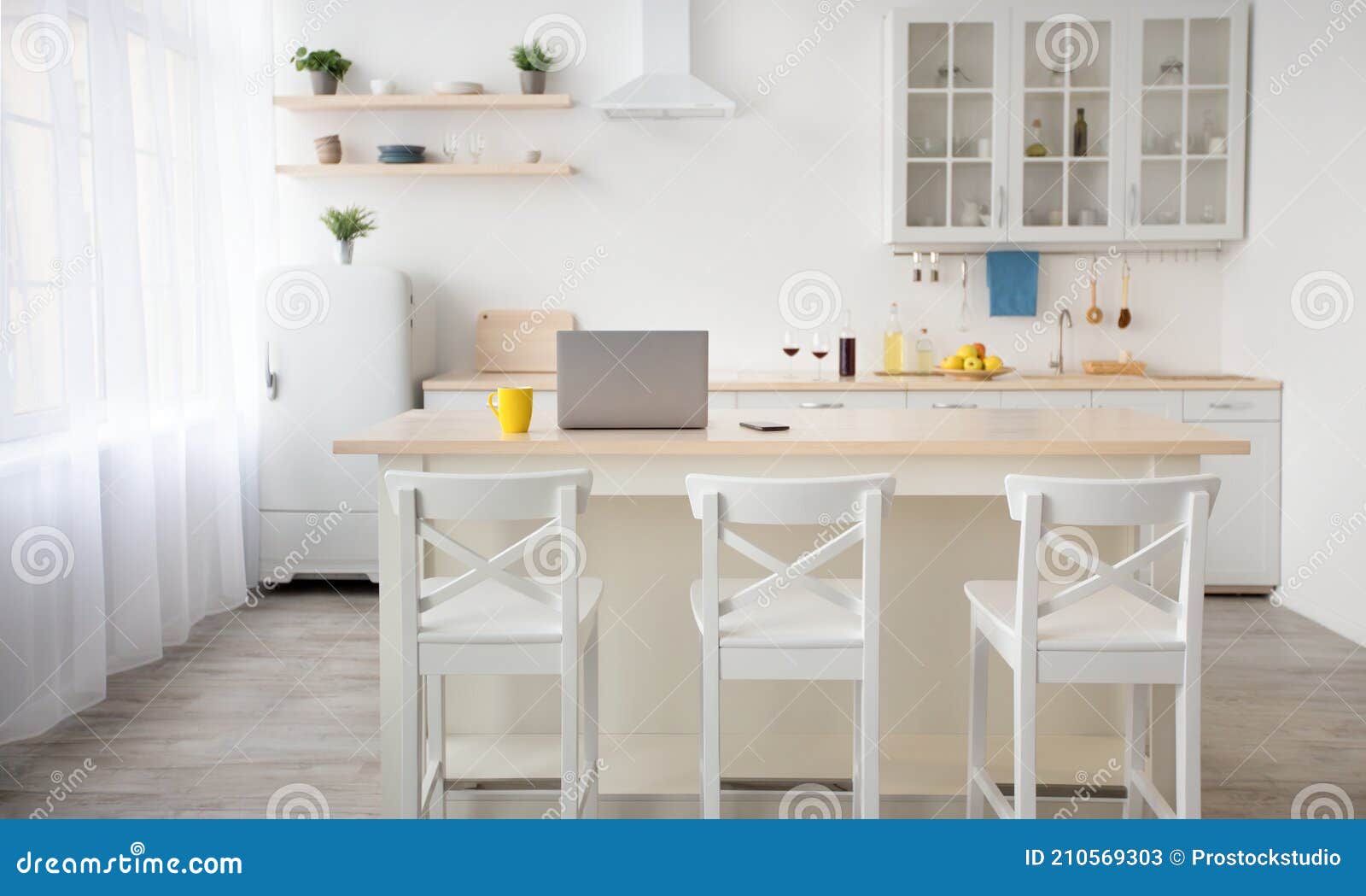 Workspace in Kitchen and Modern Dining Room Interior Stock Image ...