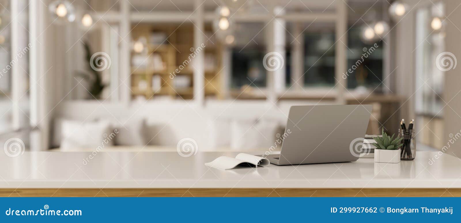 Workspace with a Laptop Computer and Accessories on a White Tabletop in ...