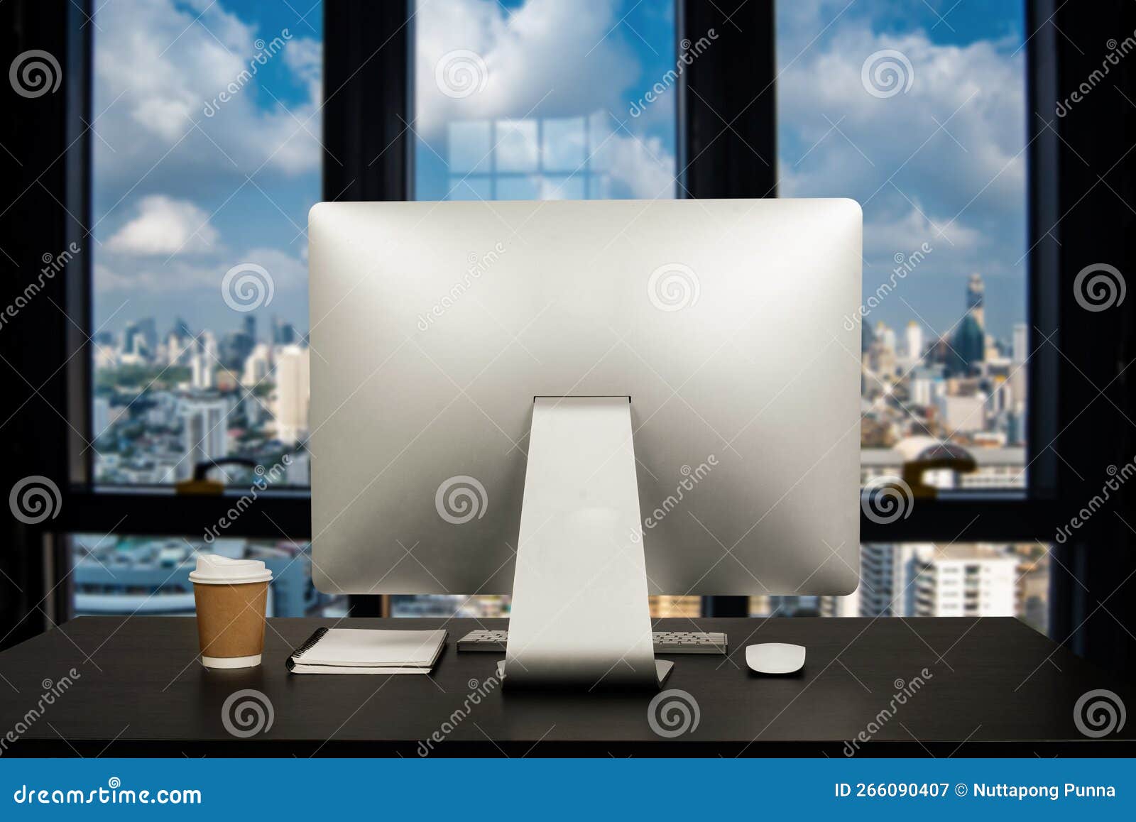 Workspace Laptop Computer, Tablet, Pencil and Coffee Cup with Plant Pot ...
