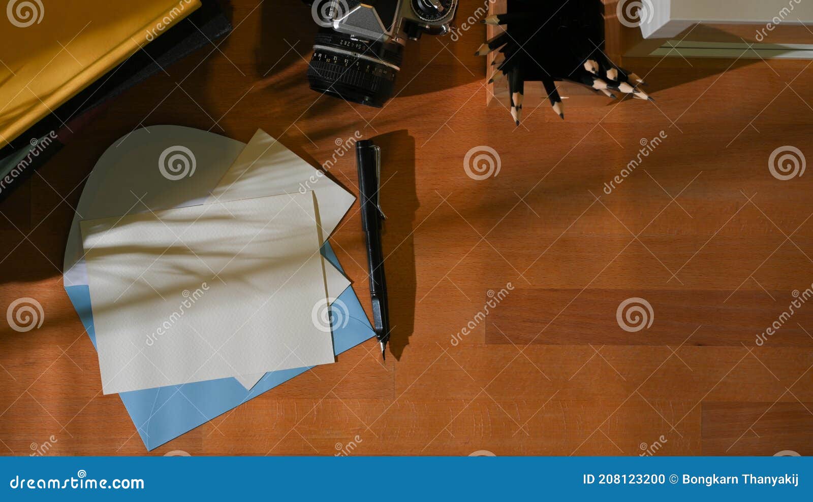 Workspace with Mock Up Card , Envelope, Stationery and Copy Space in ...