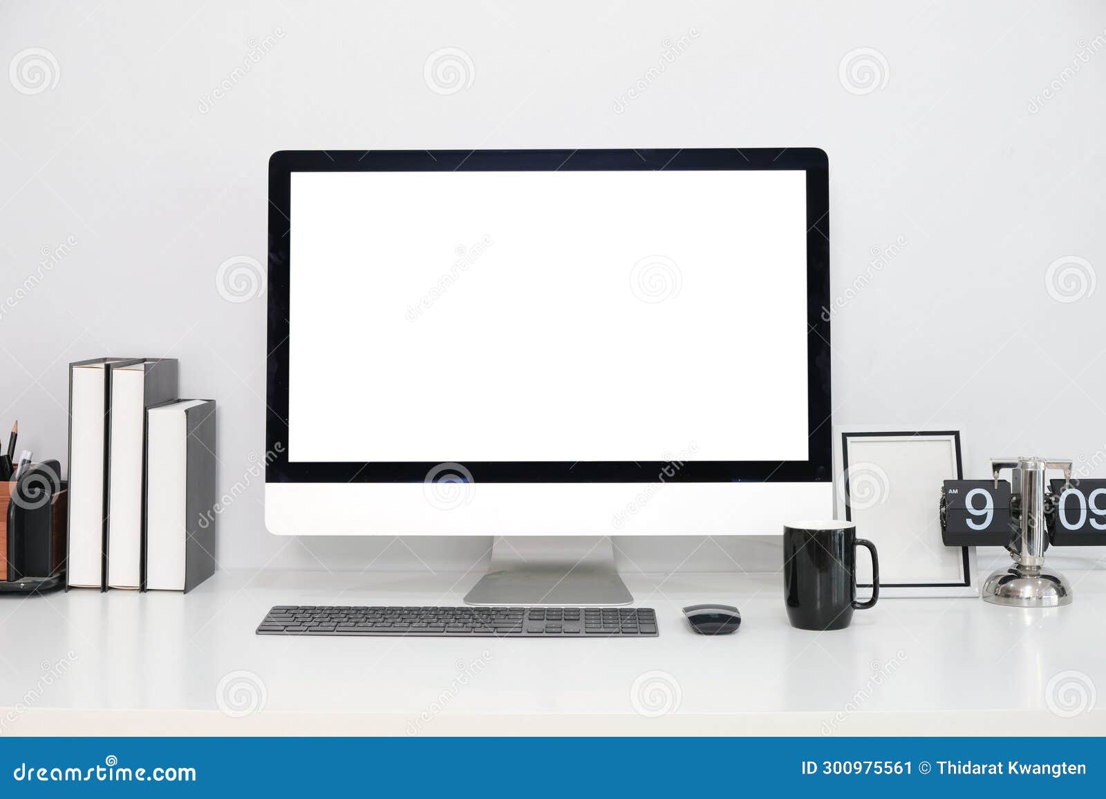 Workspace Mockup Computer Desktop on Table with Comfortable Office ...