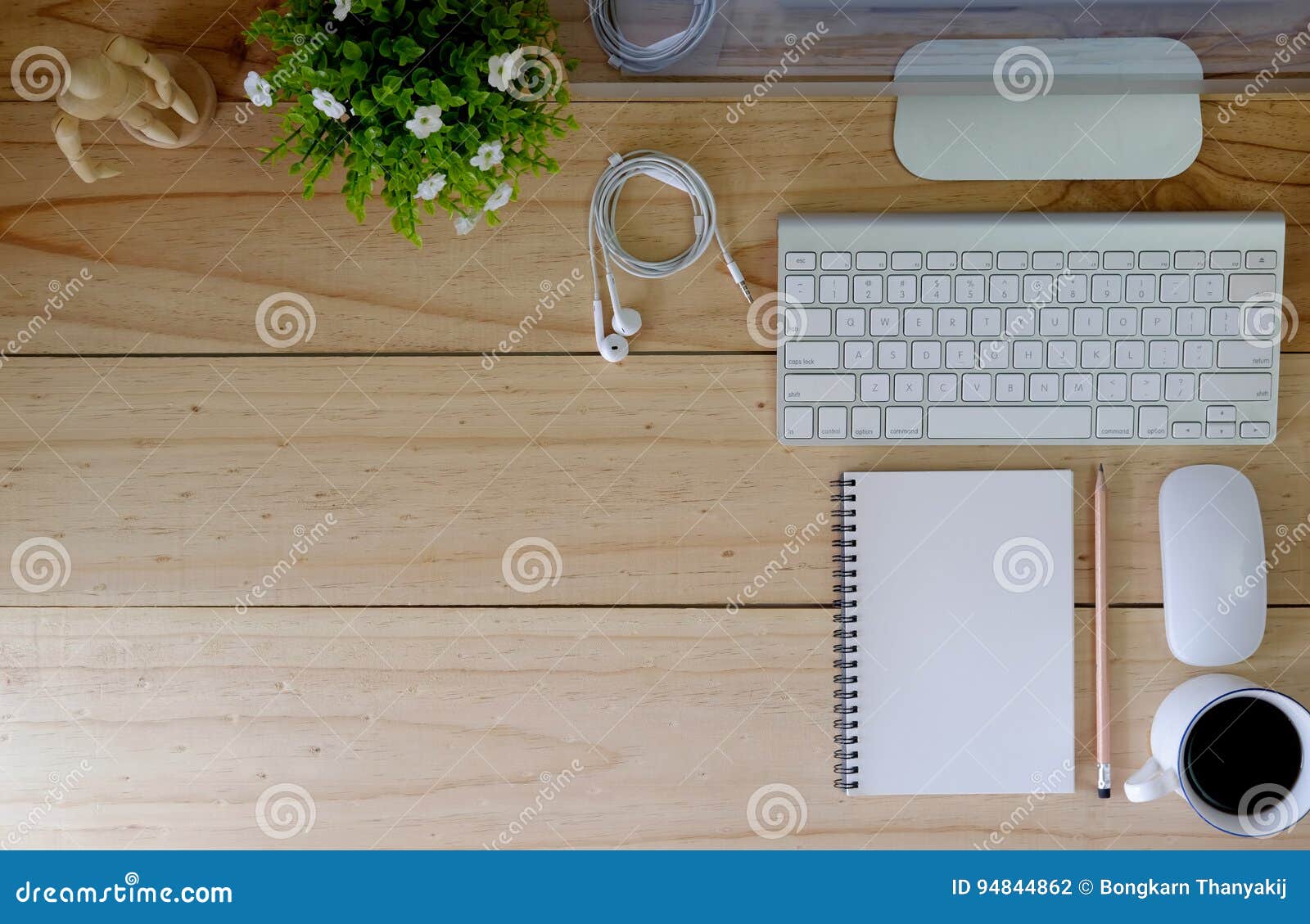 Workspace Modern Desktop Computer on Wood Table and Office Stuff. Stock ...