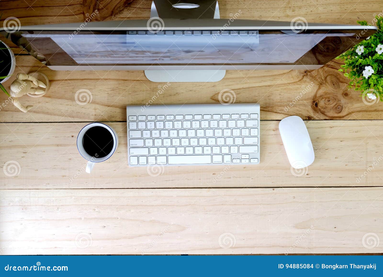 Workspace Modern Desktop Computer on Wood Table and Office Stuff. Stock ...