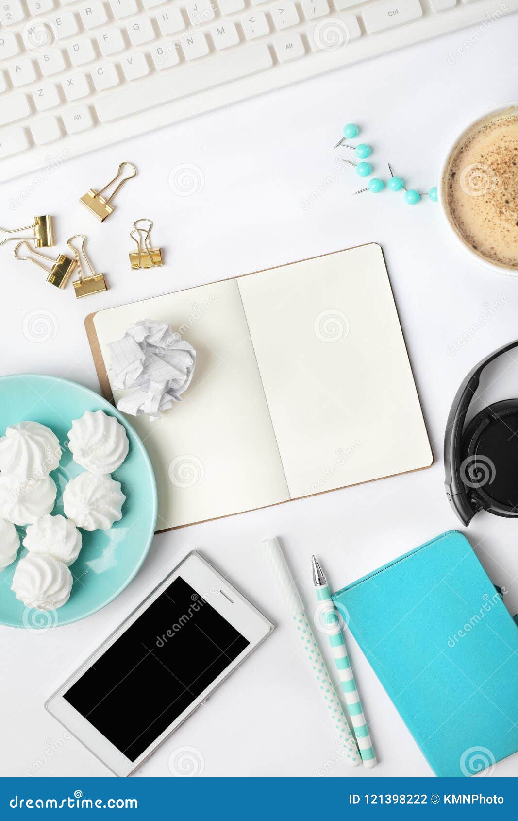 Flat Lay Notebook and Office Accessories Stock Photo - Image of female ...