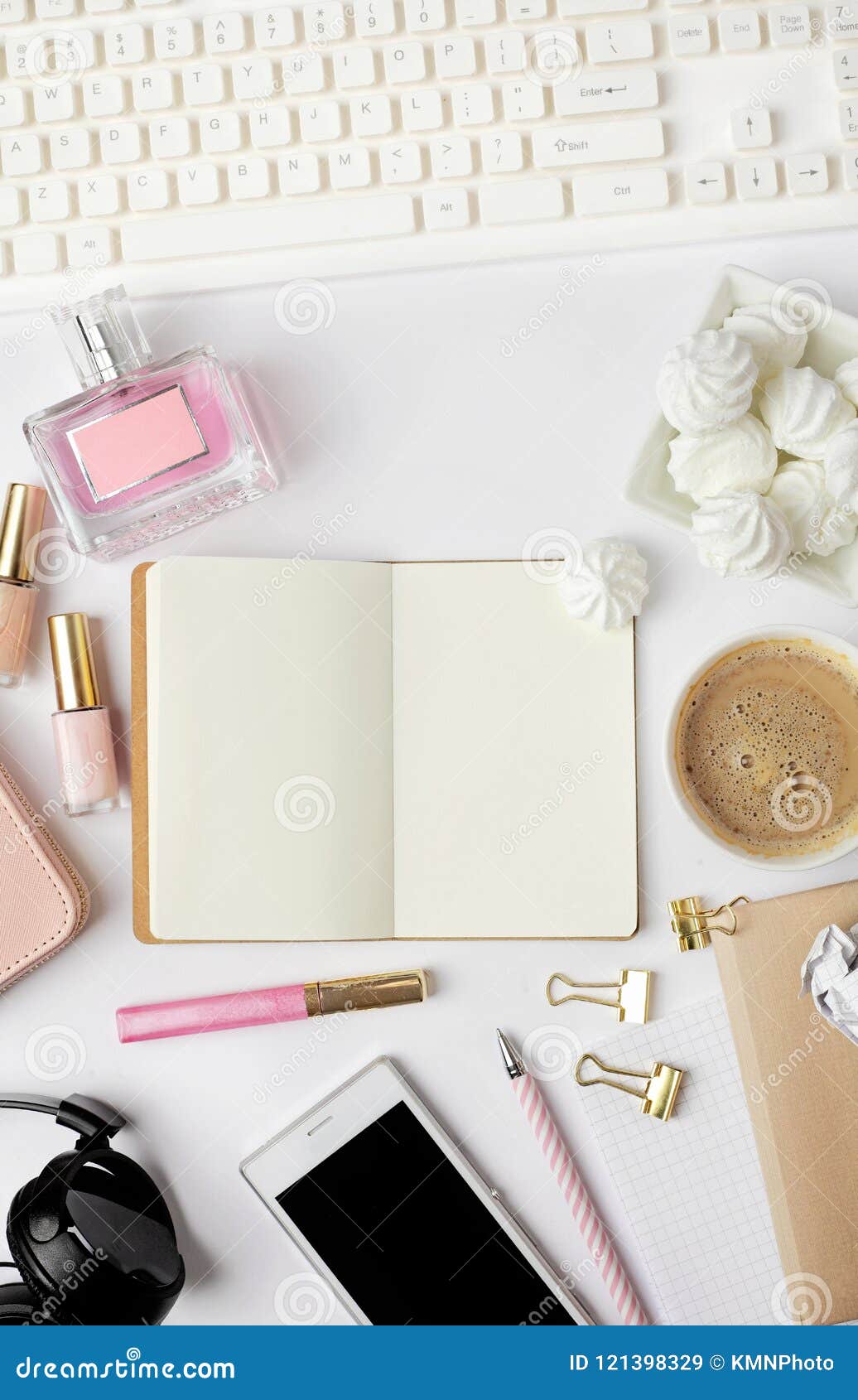 Flat Lay Notebook and Office Accessories Stock Image - Image of girl ...