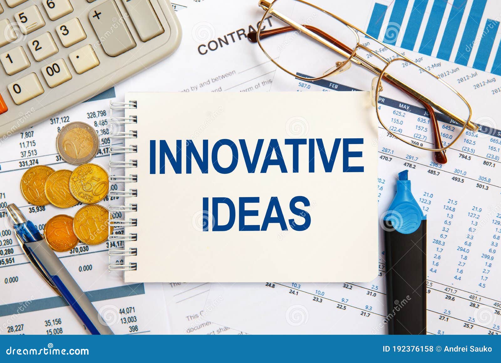 Workspace Office Desk and Notebook with Writing INNOVATIVE IDEAS Stock ...