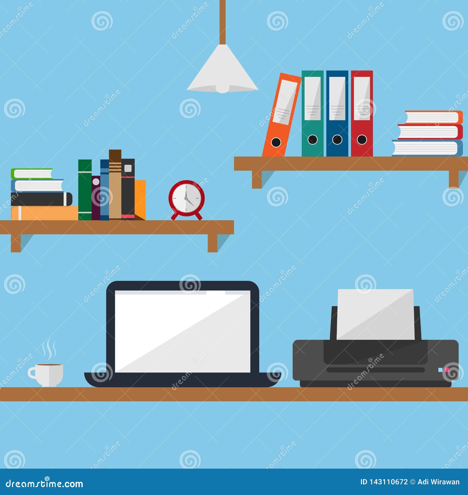Workspace Office Flat Design Vector Illustration Laptop and Printer ...