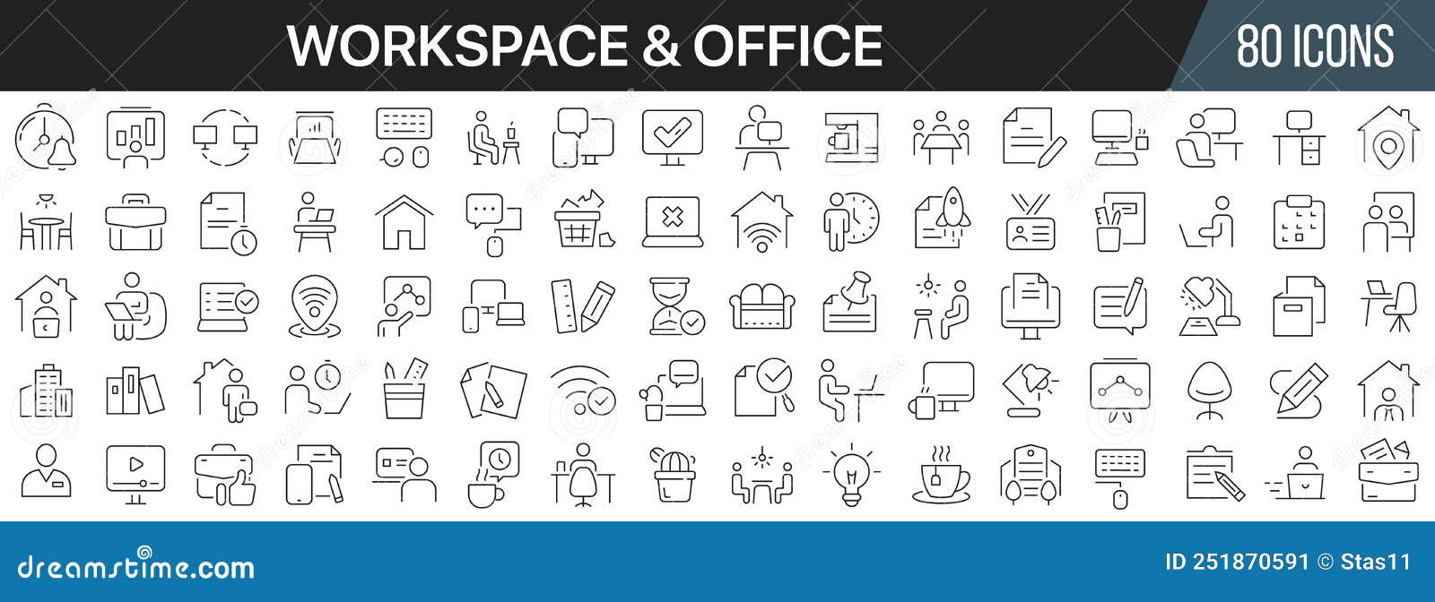 Workspace and Office Line Icons Collection. Big UI Icon Set in a Flat ...