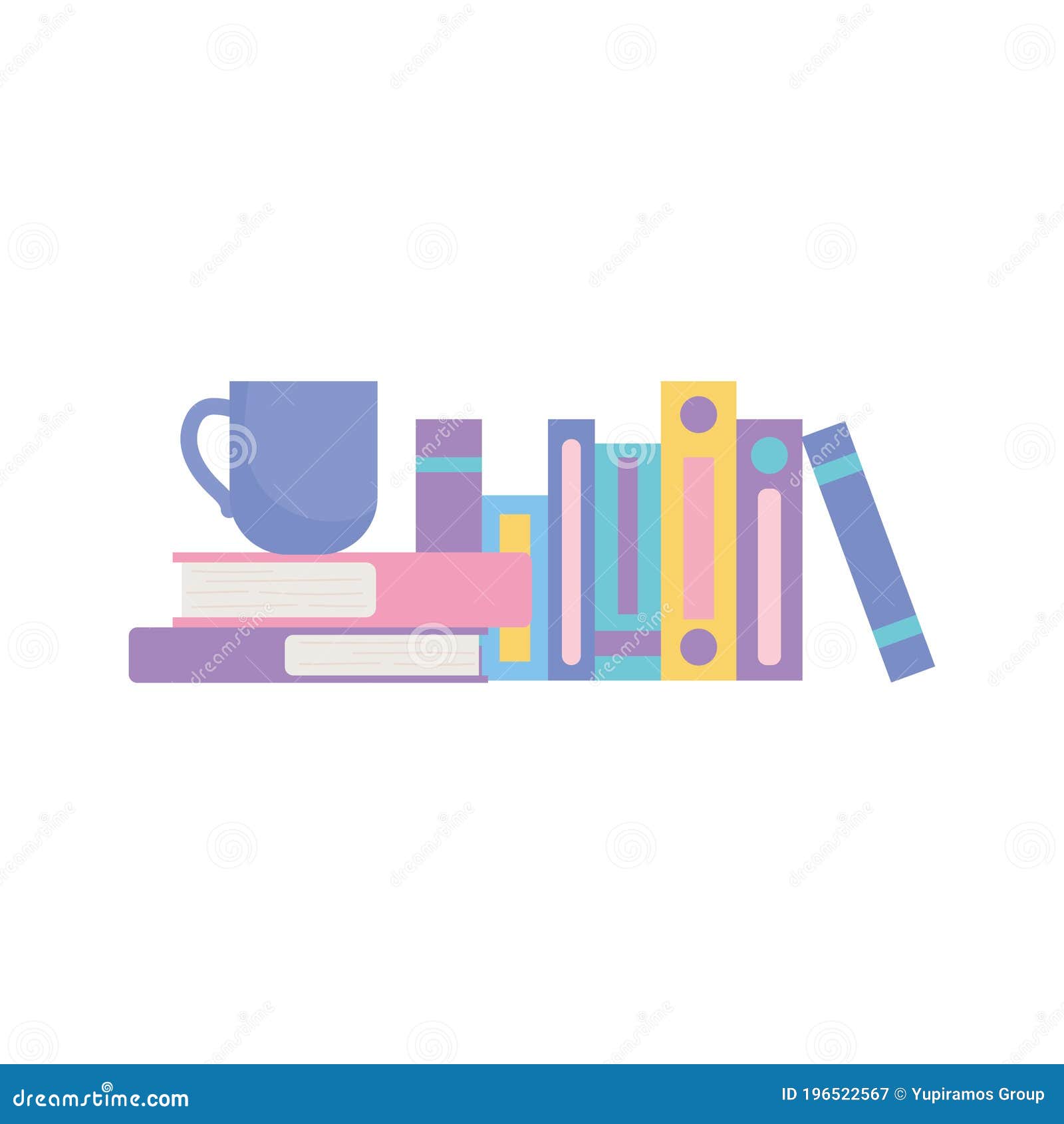 Workspace Office Stack of Books with Coffee Cup Isolated Design White ...