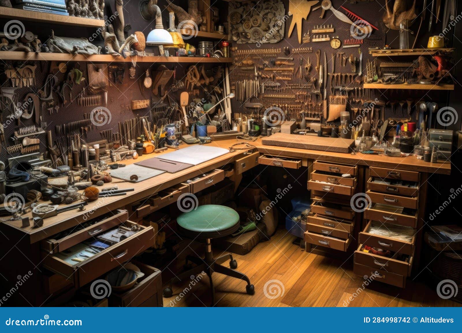 Workspace with Organized Tool Drawers Stock Illustration - Illustration ...