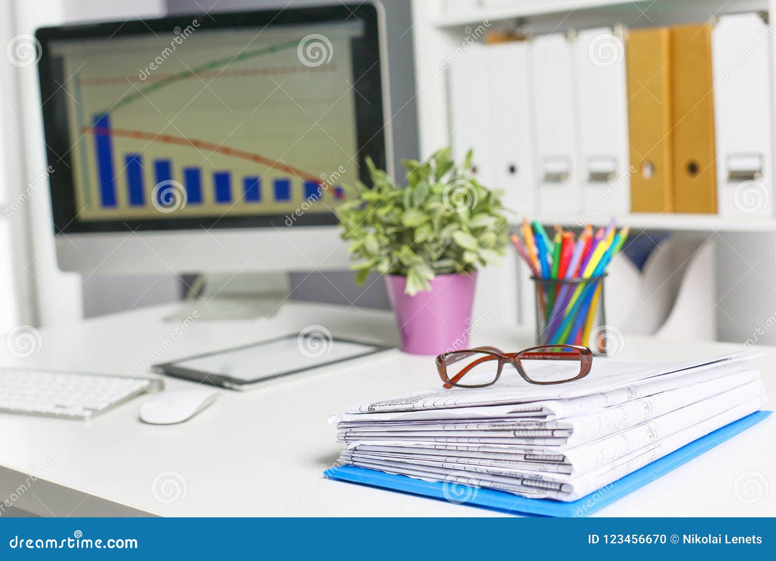 Workspace Presentation Mockup, Desktop Computer and Office Supp Stock ...