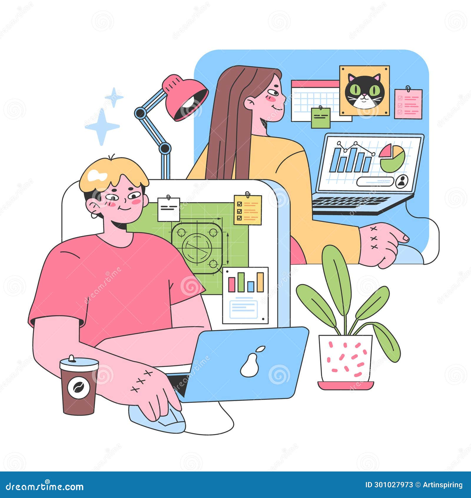 Workspace Scenario. Flat Vector Illustration Stock Vector ...