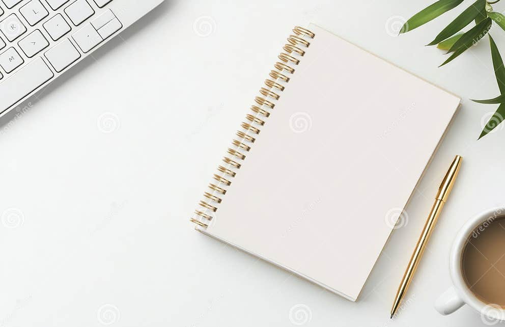Workspace Setup Featuring a Notepad, Coffee Cup, and Keyboard for ...