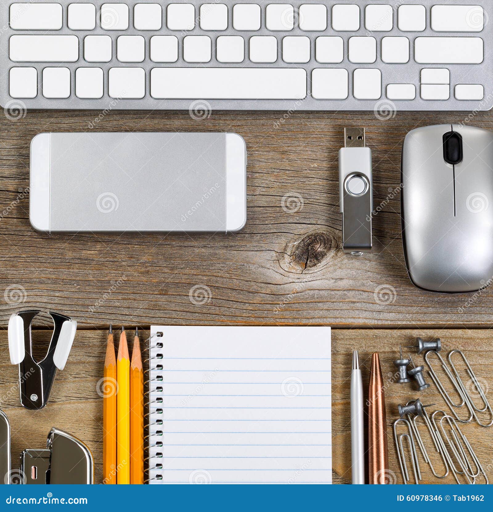 Workspace with Simple Office Supplies on Aged Desktop Stock Photo ...