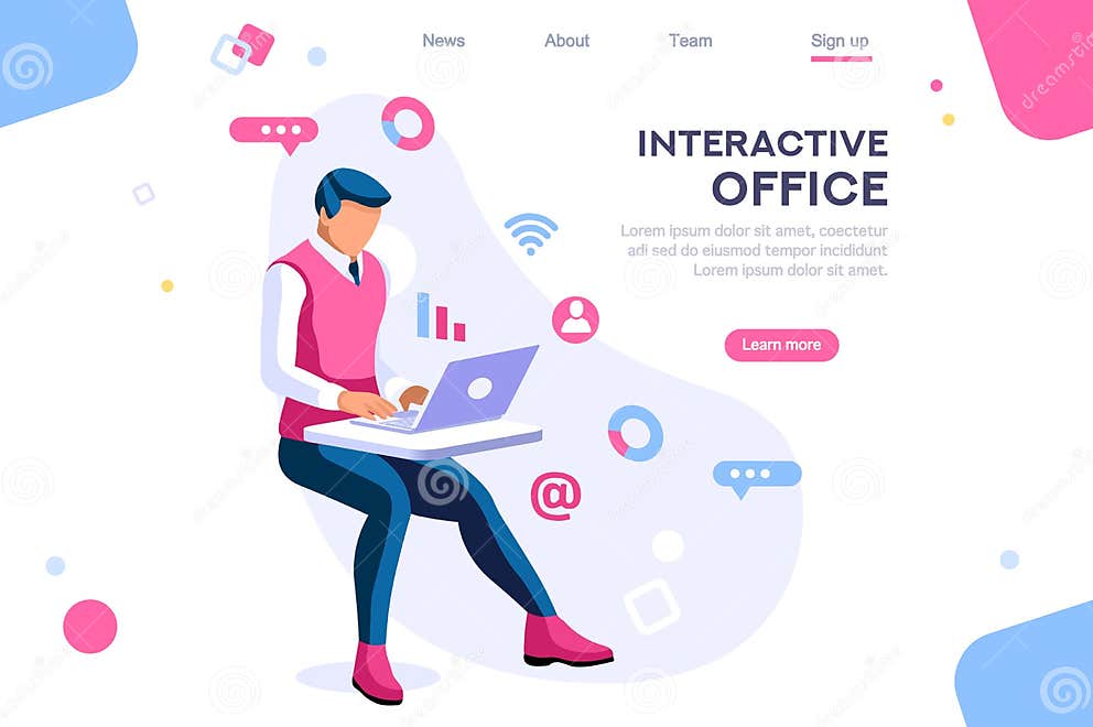 Workspace Situation Build Internet Office Set Stock Vector ...