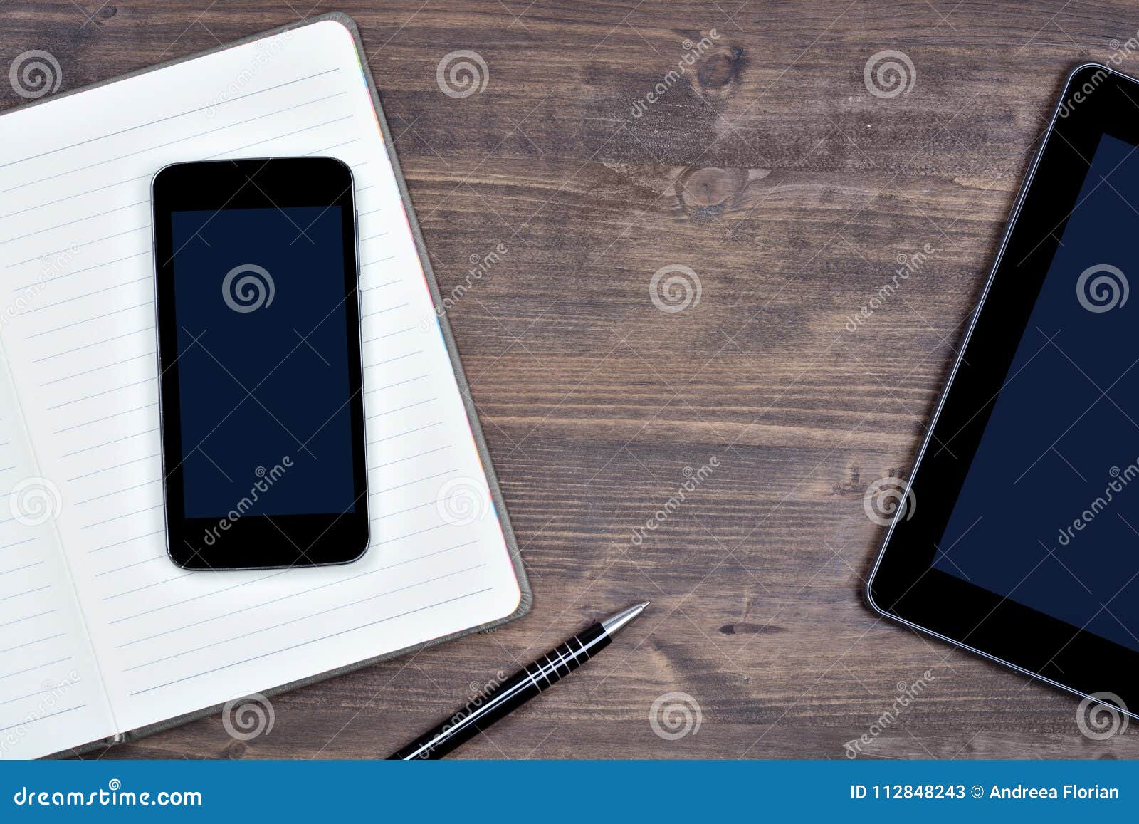 Workspace with Telephone, Digital Tablet, Notepad and Pen Stock Image ...