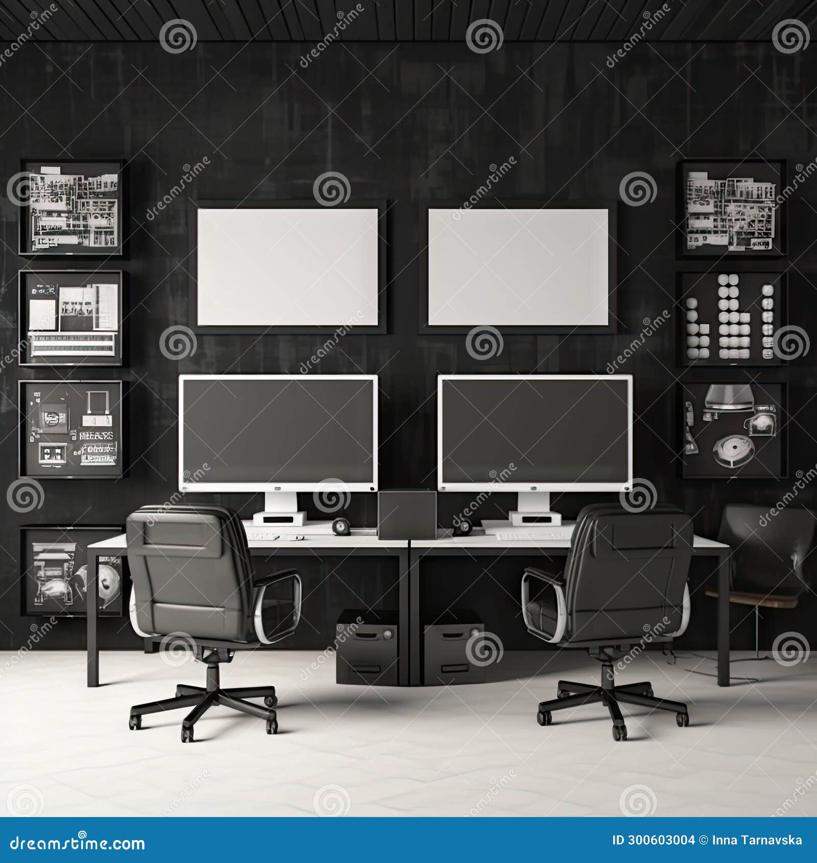 Workspace for Two People in Office. Desktop Computers, Monitors with ...