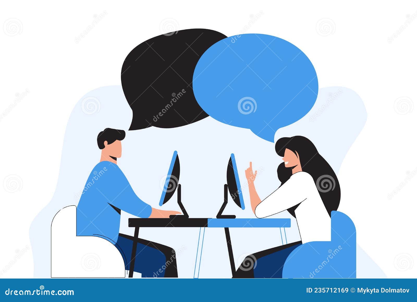 Workspace with Two Talking People, they are Sitting in Front of Each ...
