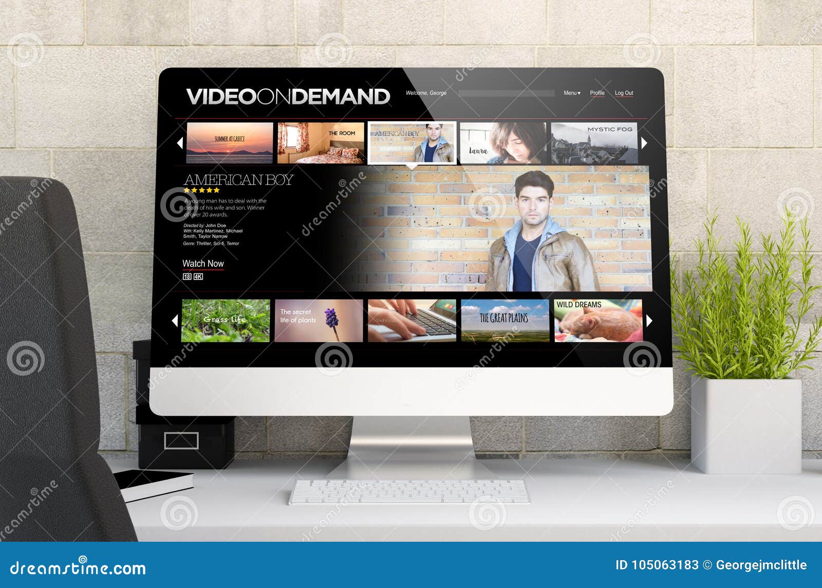 Workspace with Video on Demand Stock Image - Image of computer ...