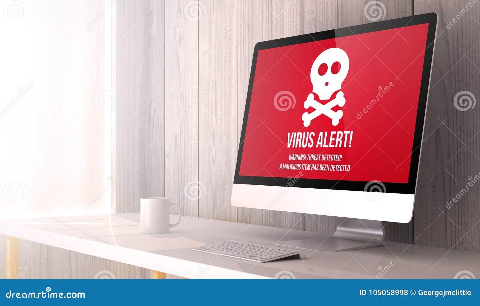 Workspace with Virus Screen Computer Stock Illustration - Illustration ...