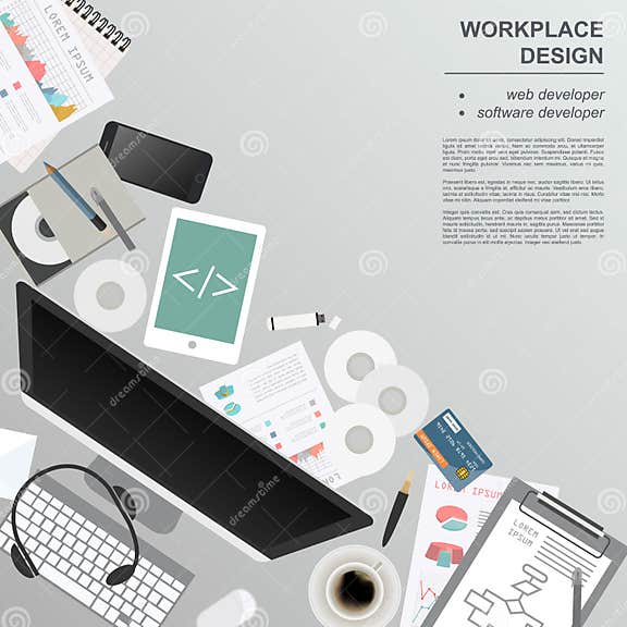 Workspace of the Web Developer, Software Developer. Mock Up for Stock ...