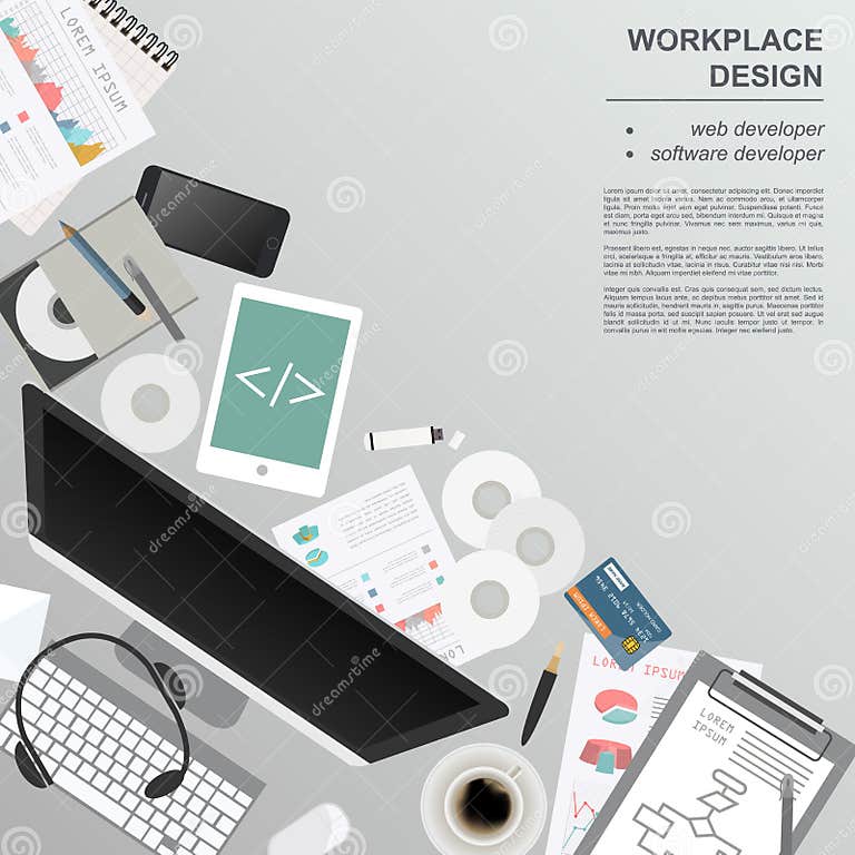 Workspace of the Web Developer, Software Developer. Mock Up for Stock ...