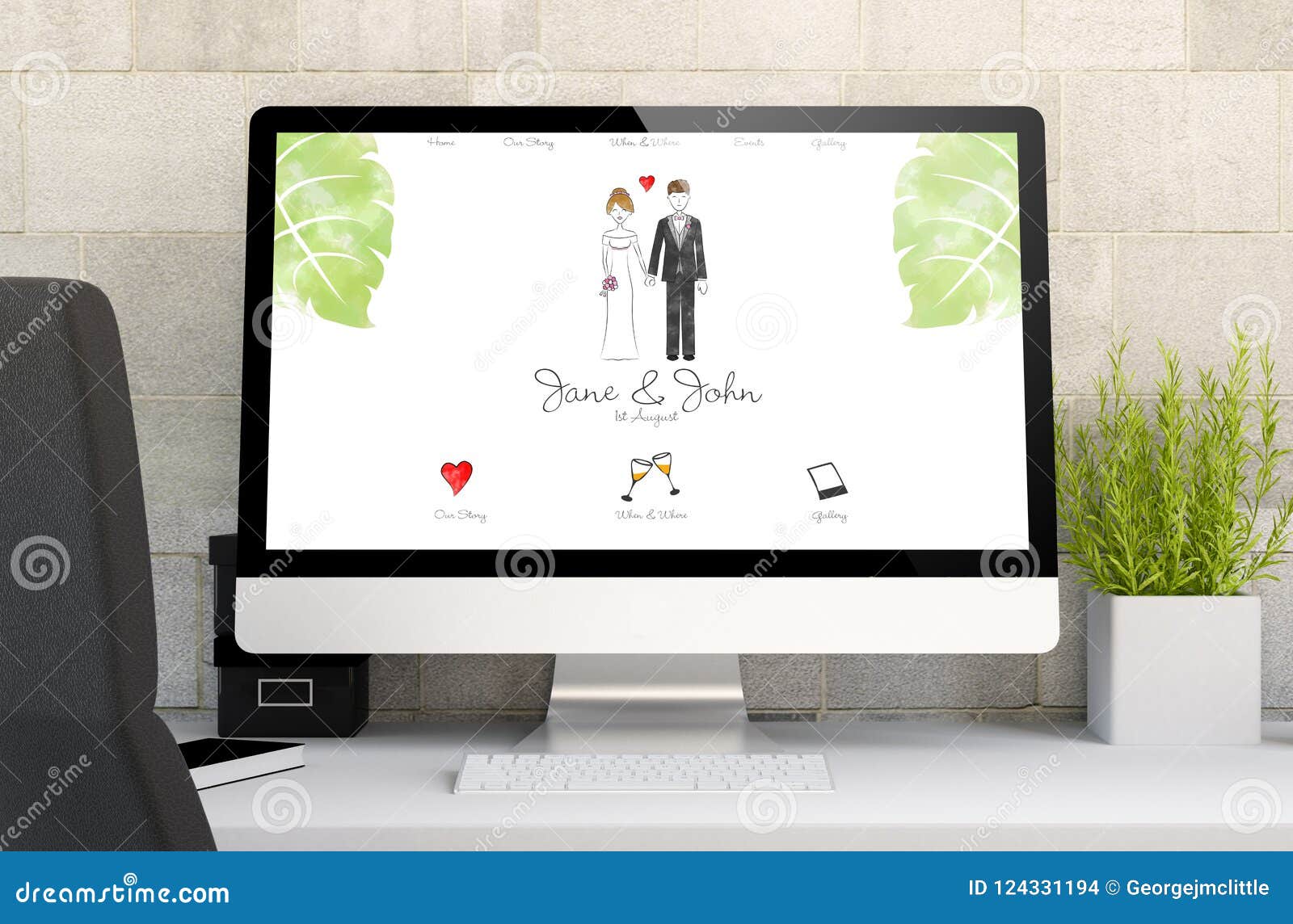 Workspace with Wedding Website Design Stock Illustration - Illustration ...