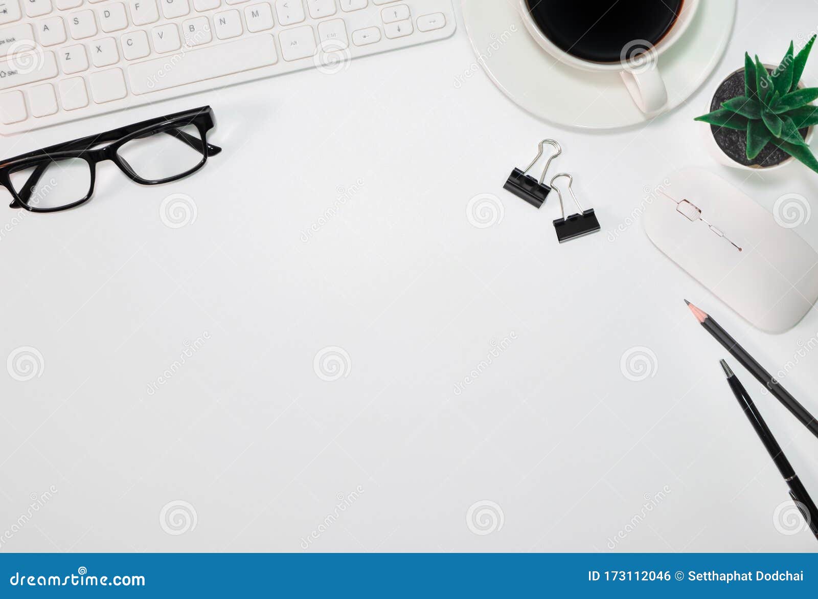 Workspace, White Office Desk Table. View from Above of Keyboard ...