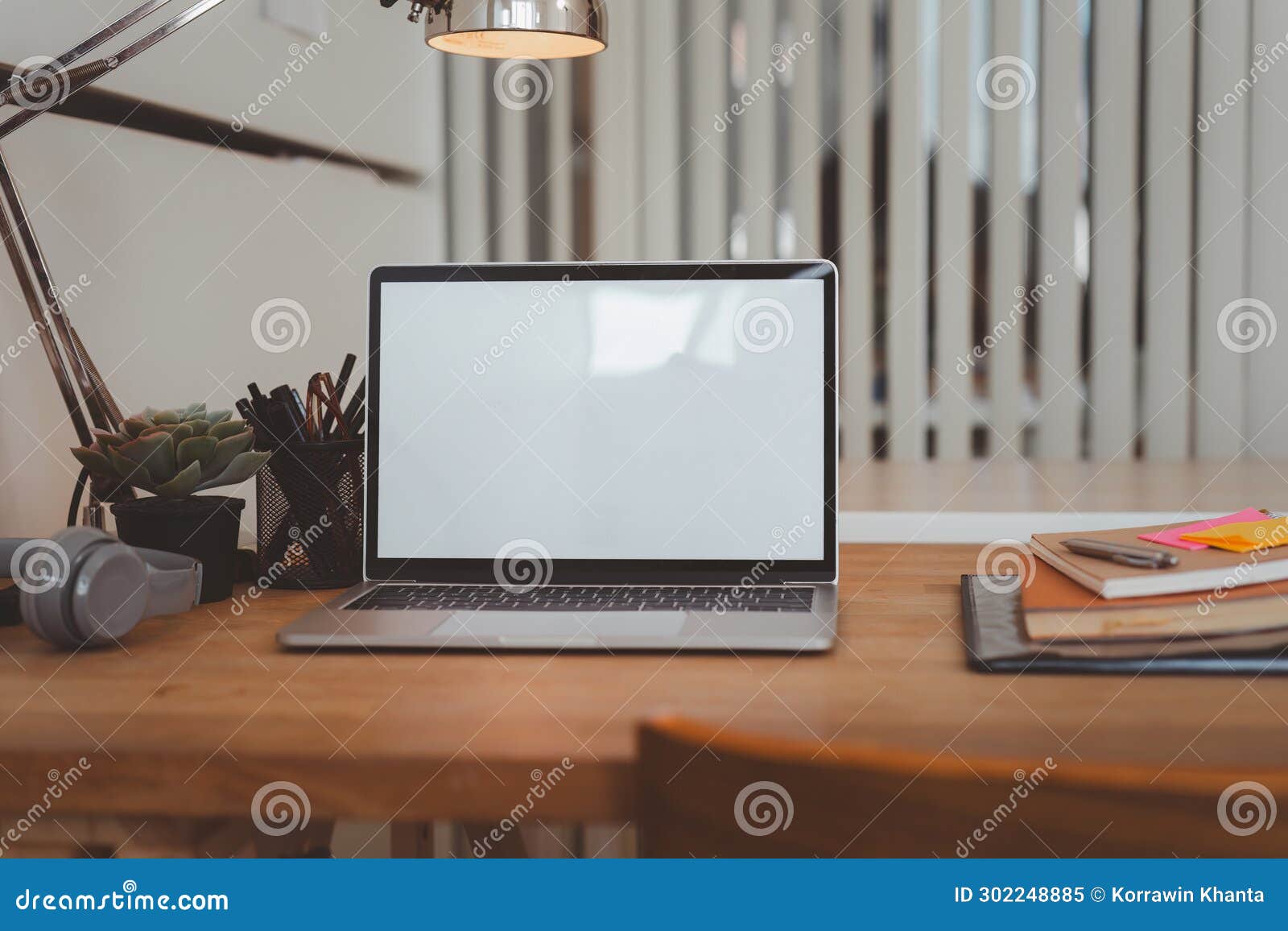 Workspace with White Screen Laptop on Table. Working Concept Using ...