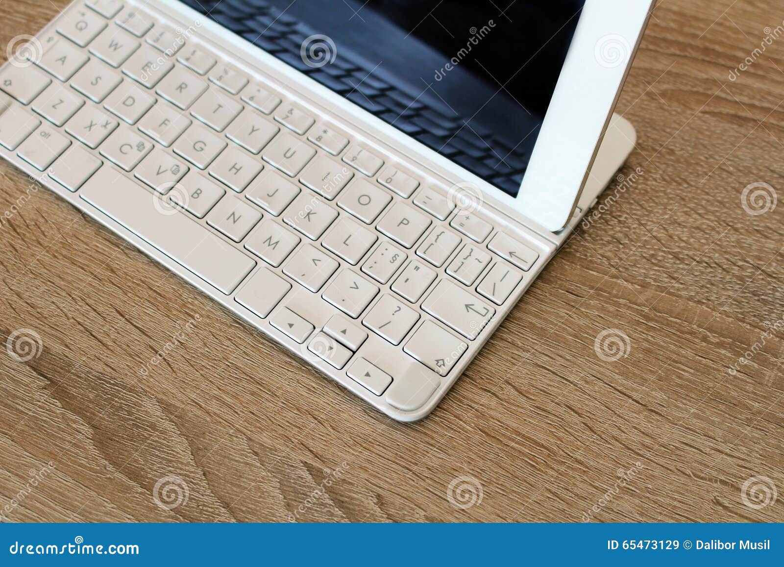 Workspace with White Tablet and Extern Keyboard Stock Image - Image of ...