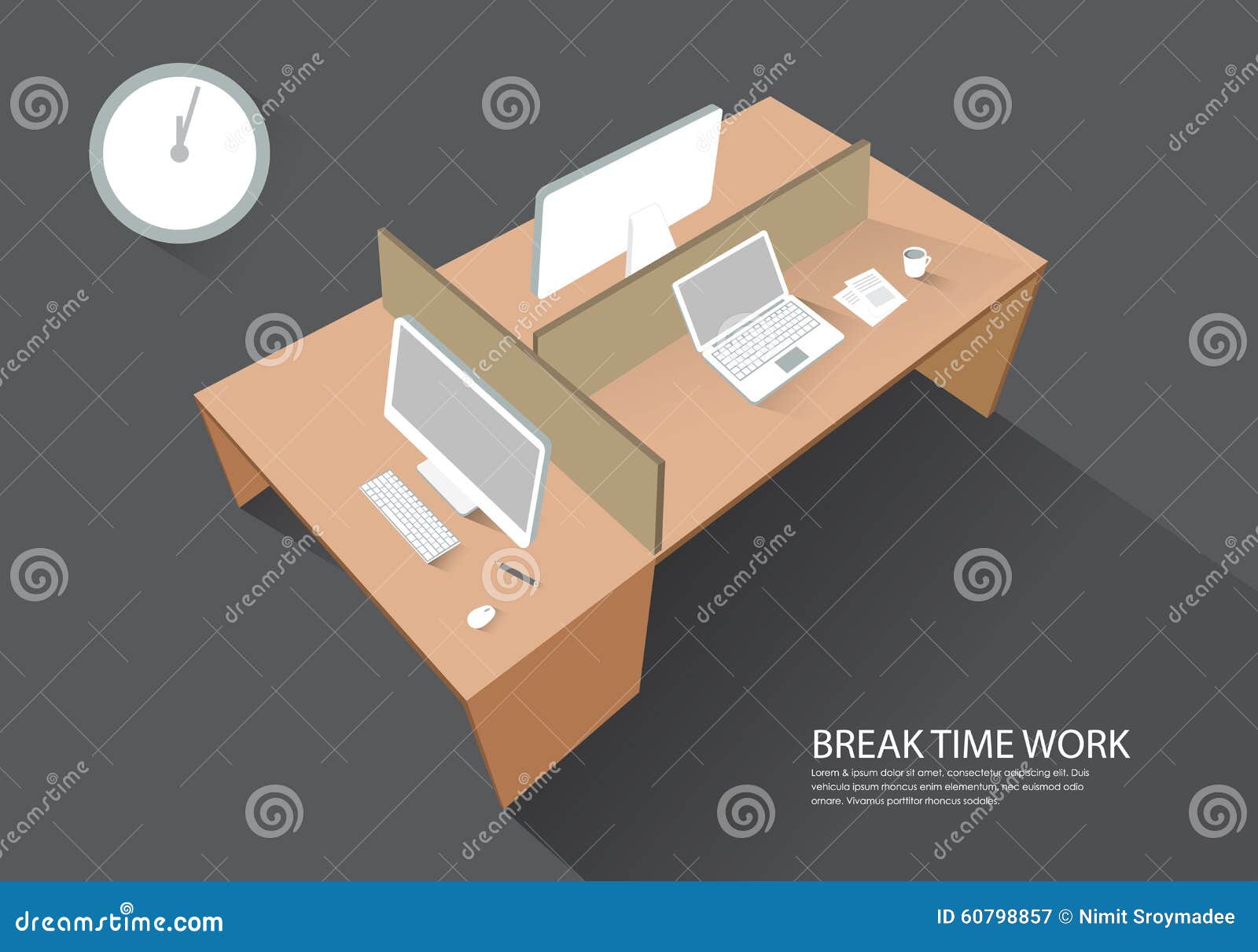 Workspace Workplace Computer Table Perspective View Modern Vecto Stock ...