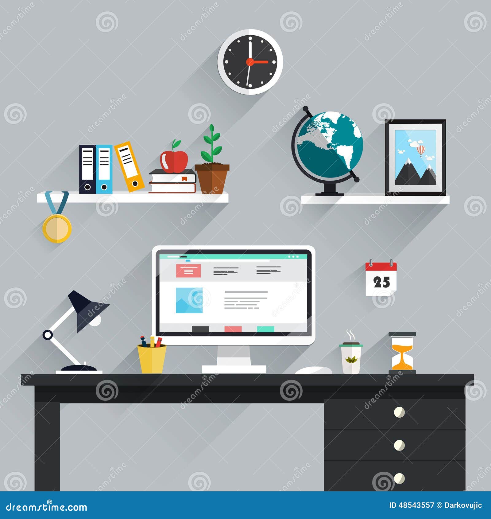 Workspace, Workplace Icons and Elements in Minimalistic Style an Stock ...
