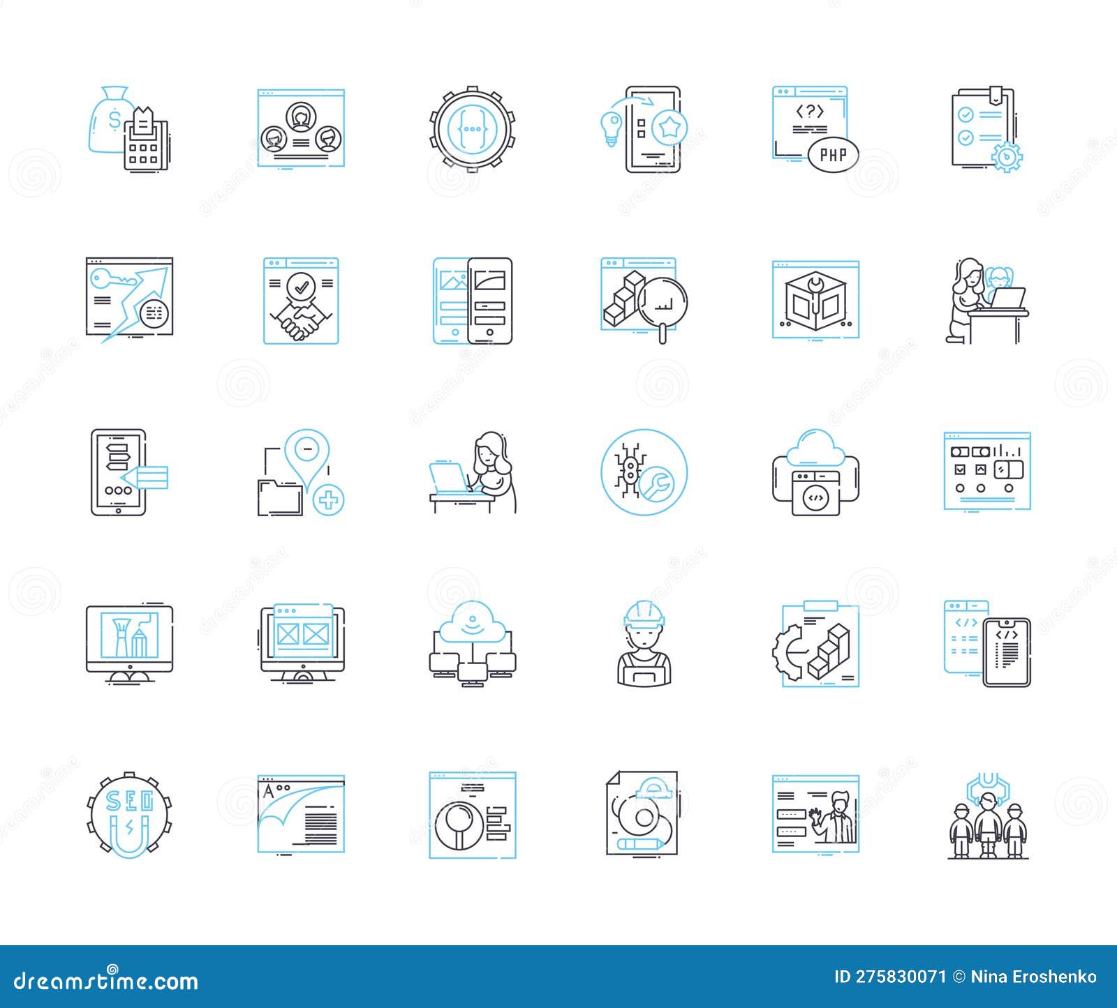 Workstation Computer Linear Icons Set. Processor, Graphics, Performance, Multitasking, Speed ...