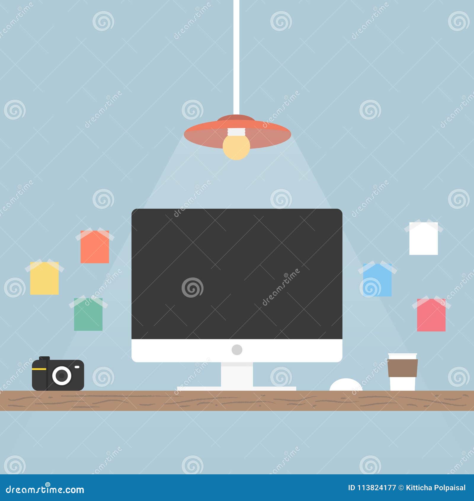 Workstation Desk, Vector Illustion Flat Design Style. Stock Vector ...