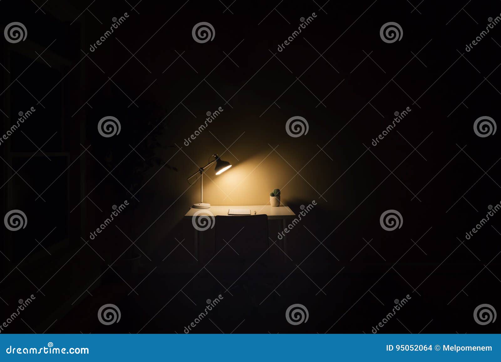 Workstation Desk in the Dark Stock Photo - Image of space, empty: 95052064