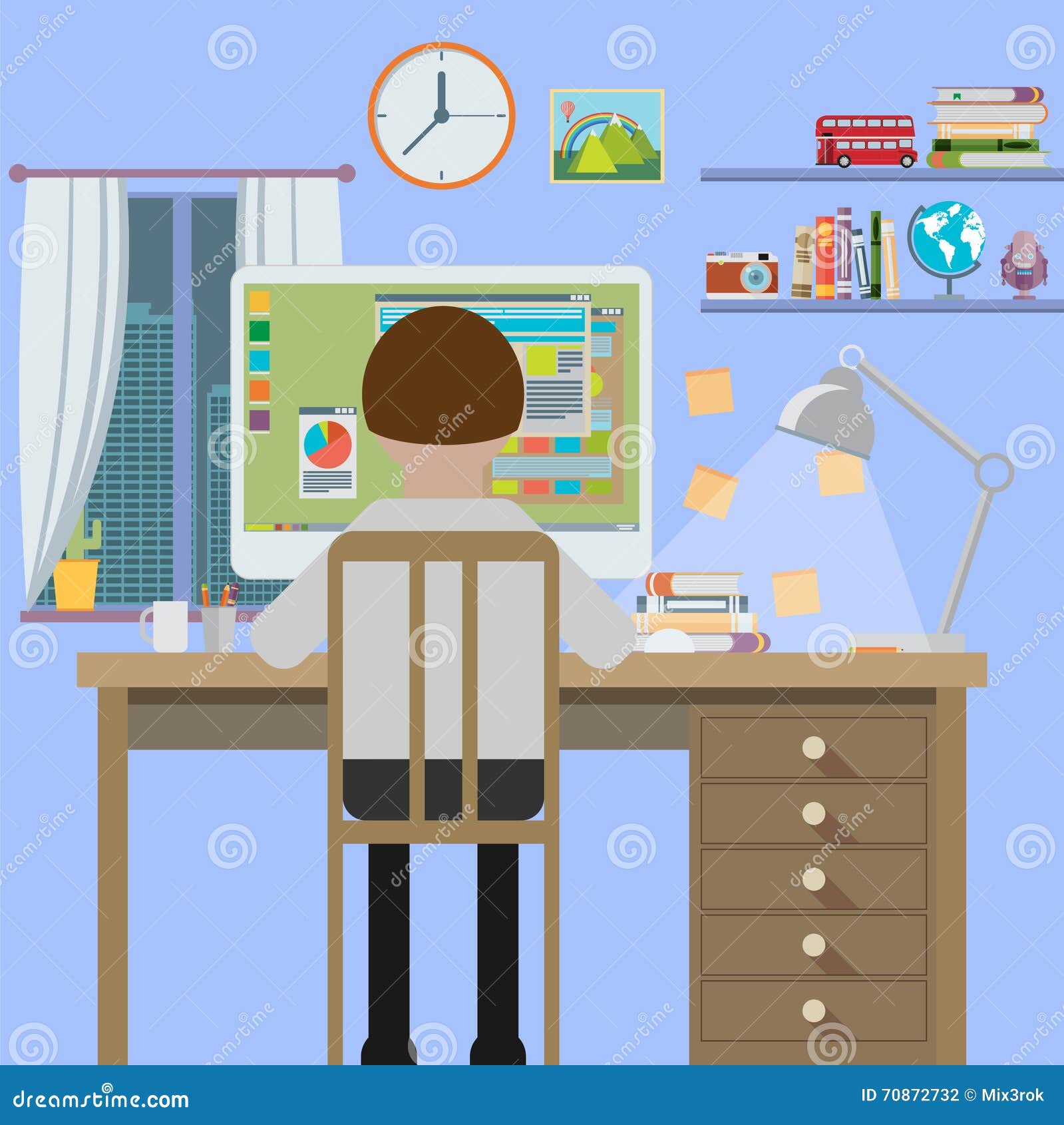 Workstation, flat design stock vector. Illustration of office - 70872732