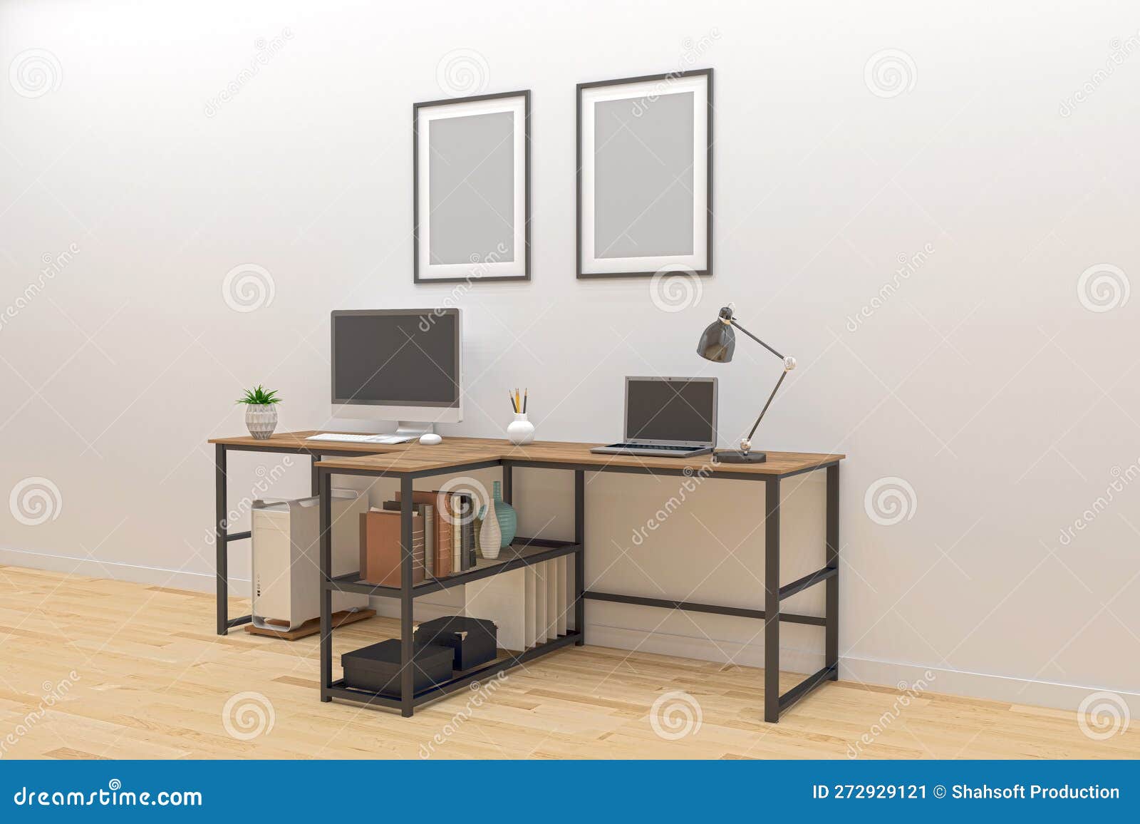 Side View Workstation with Two Frame & Two Screen Mockup Stock Image ...