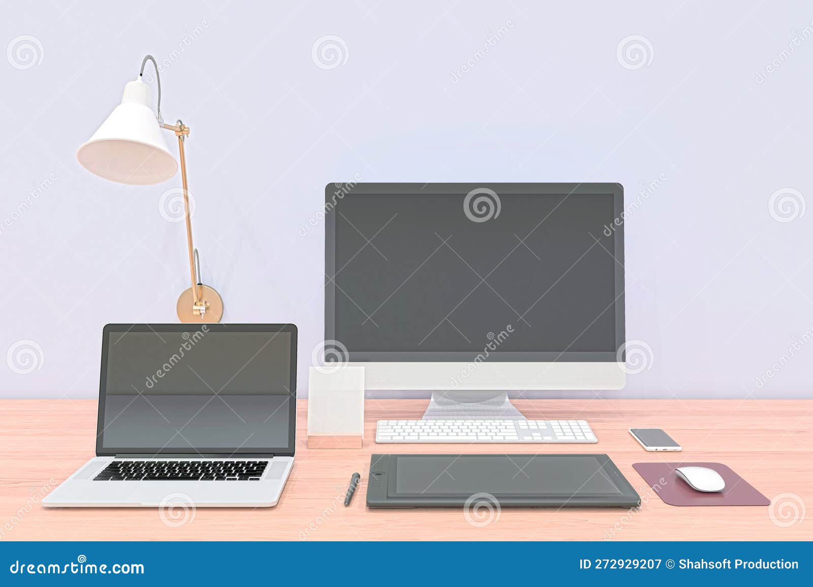 Front View Workstation Two Screen Mockup Stock Illustration ...