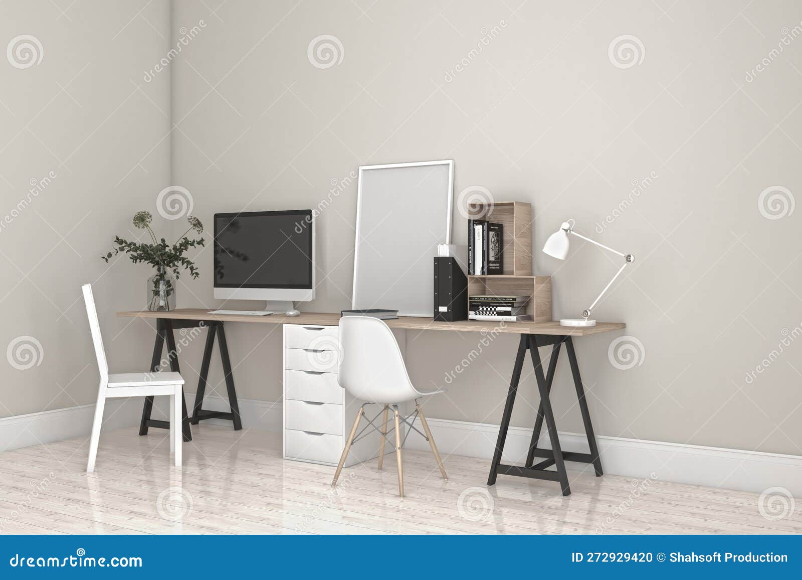 Side View Workstation with Frame & Screen Mockup Stock Illustration ...