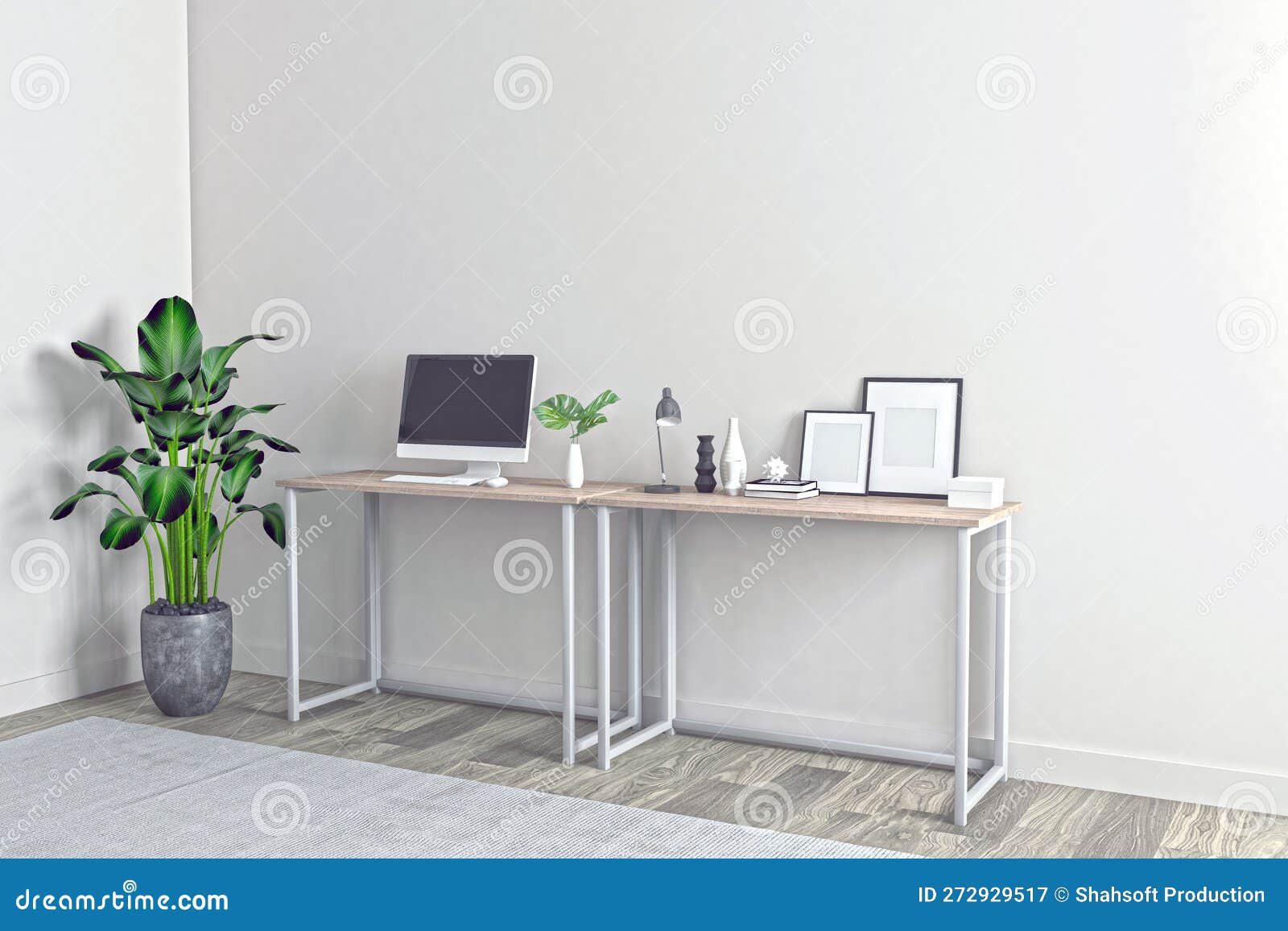 Side View Workstation with Two Frame & Screen Mockup Stock Illustration ...