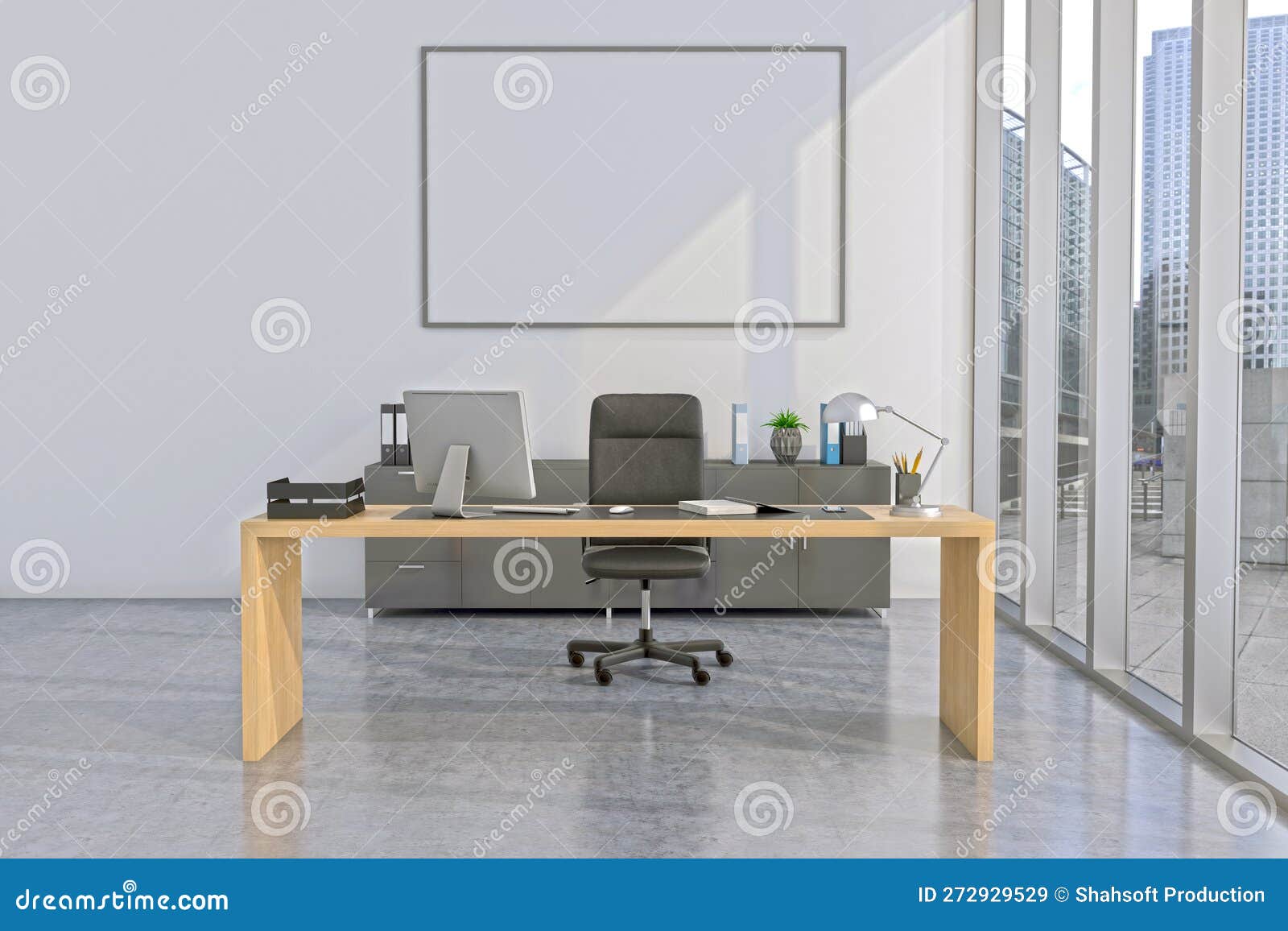Front View Workstation with Frame & Screen Mockup Stock Illustration ...